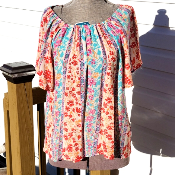 Tolani | Tops | Beautiful Silk Tolani Bright Floral Shirt | Poshmark